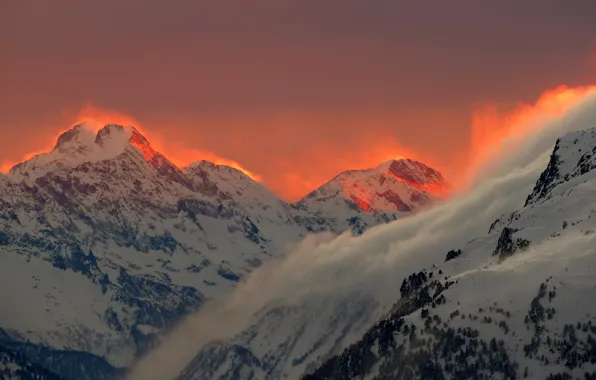 Wallpaper sunset, mountains, Switzerland, St. Moritz for mobile and ...