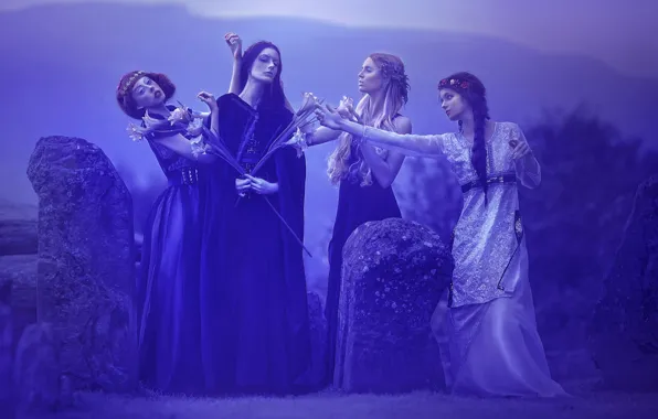 Download wallpaper fantasy, art, Agnieszka Lorek, four girls, Breath of ...