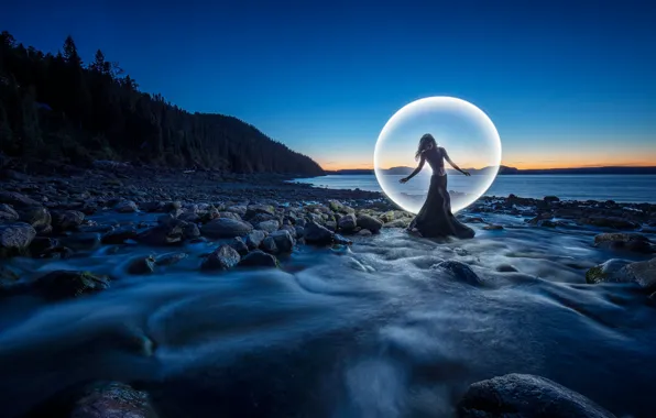 Wallpaper forest, the sky, girl, light, landscape, mountains, night ...