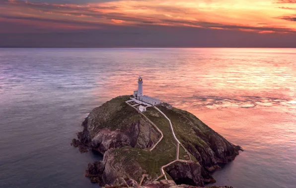 Download wallpaper Sunset, Wales, Anglesey, South Stack Lighthouse ...