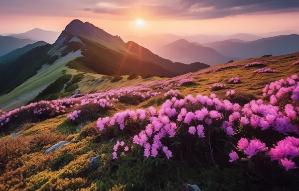 Wallpaper flowers, mountains, nature, Asia, spring, slope, pink, the ...