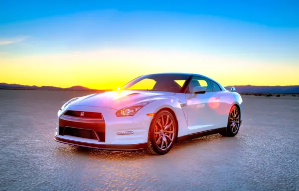 Wallpaper white, sunset, GTR, Nissan, R35 for mobile and desktop ...