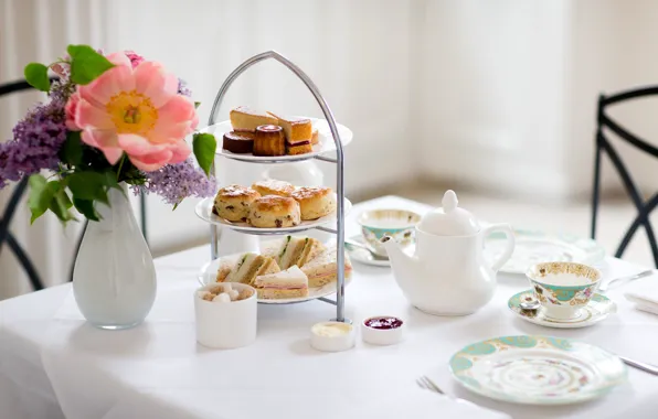 Wallpaper flowers, tea, cake, tradition, buns, Afternoon tea, afternoon ...