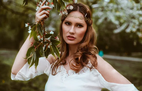 Wallpaper girl, face, hair, dress, lips, flowering for mobile and ...