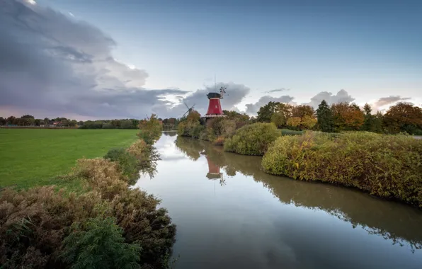 Download wallpaper field, mill, channel, section nature in resolution ...