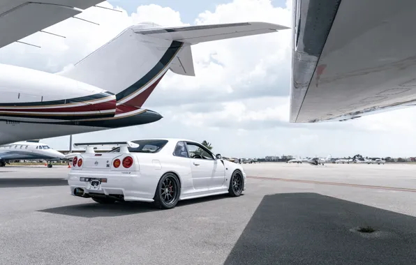 Wallpaper GT-R, White, R34, Aircraft, V-Spec for mobile and desktop ...
