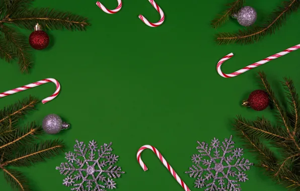 Wallpaper Christmas, New year, green background, Christmas decorations ...
