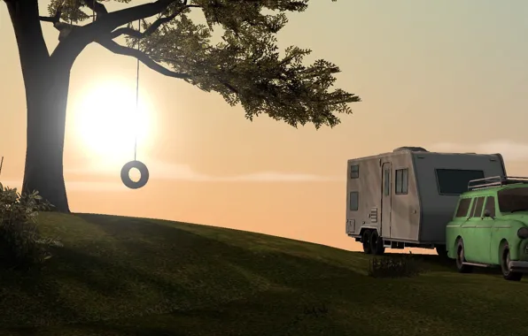 Wallpaper tree, van, car, bungee, Pointless Artwork LIV for mobile and ...