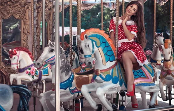 Wallpaper pose, carousel, gesture, cute girl, horses for mobile and ...