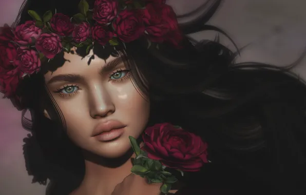 Download wallpaper look, girl, flowers, face, rendering, hair, section ...
