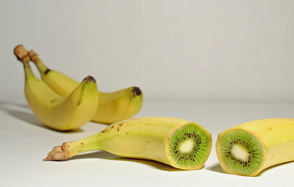 Wallpaper banana, fruits, kiwi, shadows, seeds for mobile and desktop ...