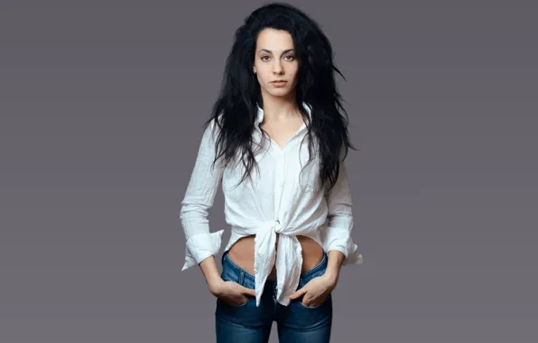Download wallpaper jeans, actress, brunette, shirt, beautiful, TV ...