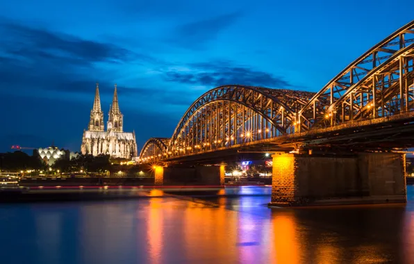 Wallpaper the sky, bridge, lights, river, building, home, the evening ...