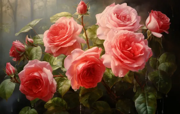 Wallpaper flowers, roses, pink, AI art, neural network for mobile and ...