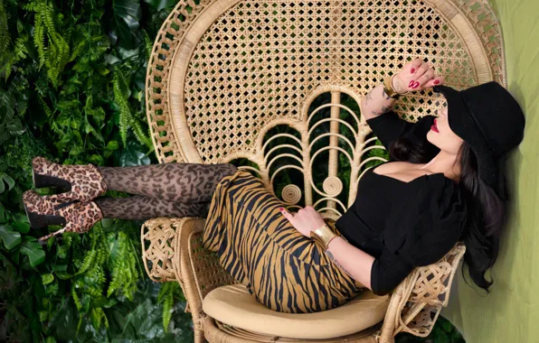 Wallpaper girl, pose, chair, makeup, brunette, cap, manicure, Anna ...