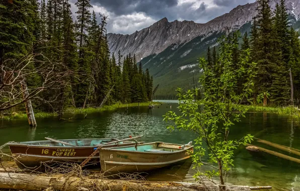 Download wallpaper landscape, mountains, clouds, nature, lake, boats ...