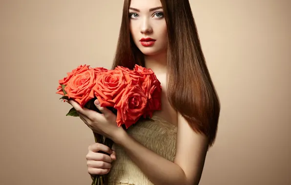 Wallpaper look, girl, flowers, pose, photo, model, hair, roses for ...