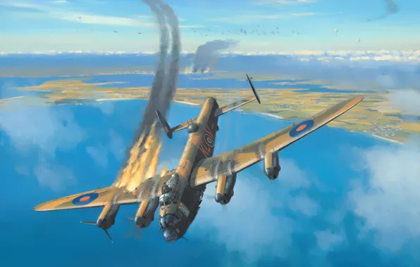 Download wallpaper war, art, painting, aviation, ww2, Avro Lancaster ...
