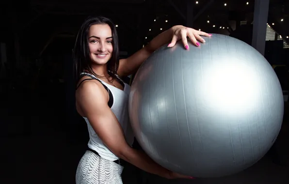 Wallpaper brunette, ball, pose, fitness for mobile and desktop, section ...