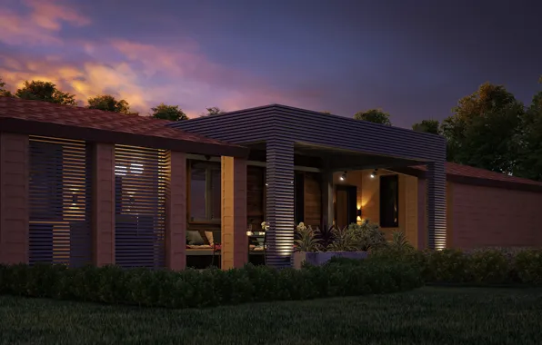 Download wallpaper night, structure, lawn, Bathhouse, exterior night ...