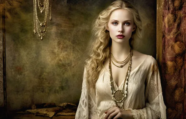 Wallpaper look, girl, decoration, pose, portrait, dress, art, blonde for mobile and desktop ...