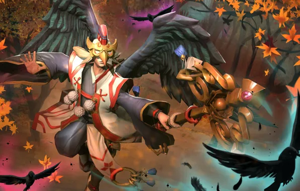 Download wallpaper wings, mask, staff, hon, art, Heroes of Newerth ...