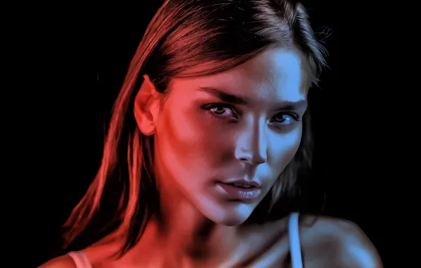 Wallpaper light, red, blue, model, beauty, face, hair brown, andrey ...