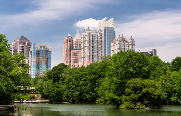 Wallpaper trees, lake, Park, USA, trees, Park, lake, Georgia, Midtown ...