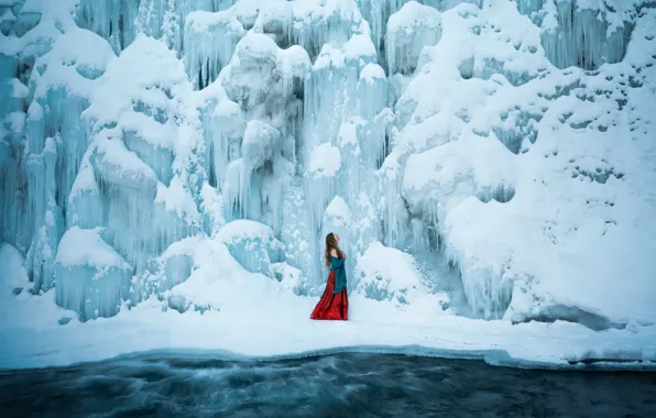 Wallpaper cold, ice, winter, girl, snow, mountains, nature, pose for ...