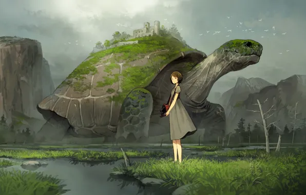 Download wallpaper girl, turtle, anime, art, section art in resolution ...