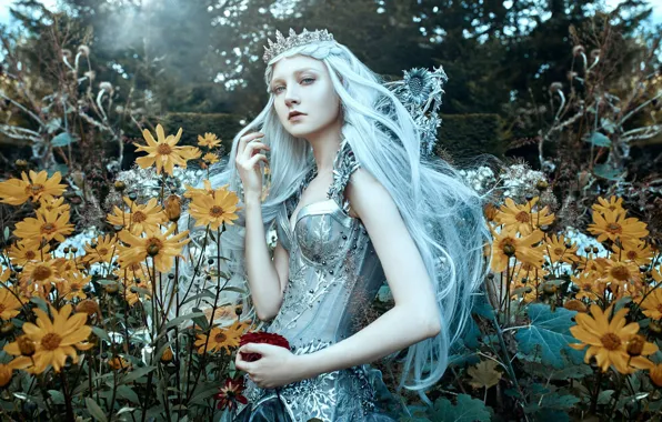 Wallpaper girl, flowers, style, mood, crown, Diadema, Princess, long ...