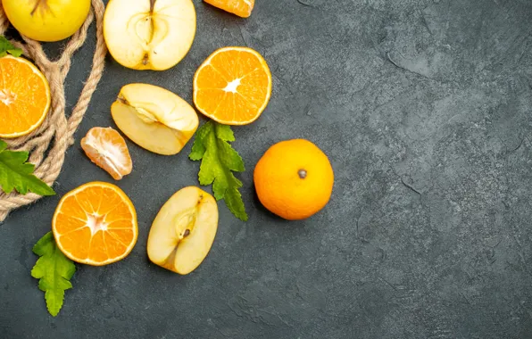 Wallpaper apples, grey background, tangerines for mobile and desktop ...