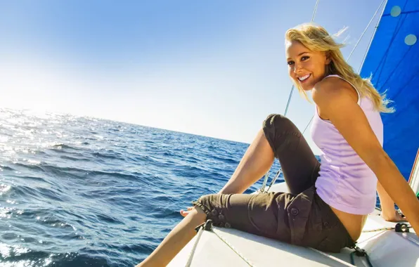 Download wallpaper relax, waves, girl, sky, sea, smile, sun, mood, section girls in resolution ...