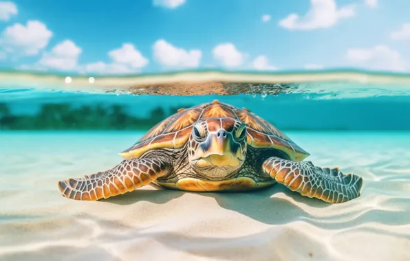 Download wallpaper turtle, sea turtle, sea, AI art, neural network ...