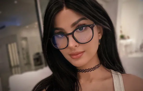 Wallpaper girl, gamer, model, pretty, brunette, glasses, pose, YouTuber ...