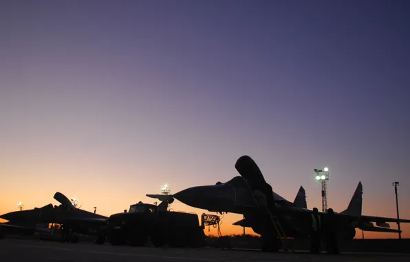 Wallpaper sunset, the airfield, MiG-29 images for desktop, section ...