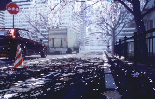 Wallpaper auto, the city, spring, Sakura for mobile and desktop ...