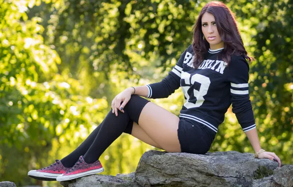 Wallpaper look, girl, pose, feet, stone, sneakers, Johanna, Martin ...