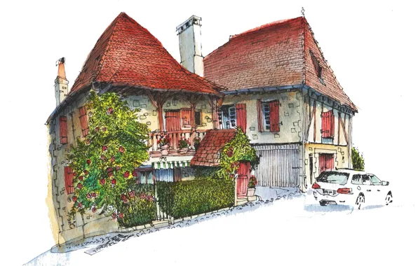 Wallpaper the city, house, paint, figure, France, car, Gagnac-Sur-Cere ...
