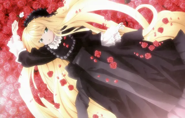 Wallpaper long hair, green eyes, red roses, gosick, Victorica de Blois ...