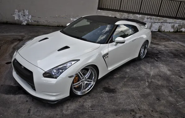 Wallpaper the building, drives, white, white, nissan, r35, black, side ...