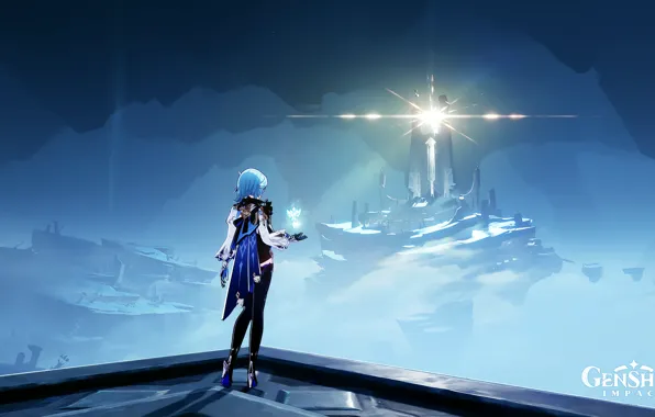 Wallpaper bright light, tower, the character in the game, Genshin ...