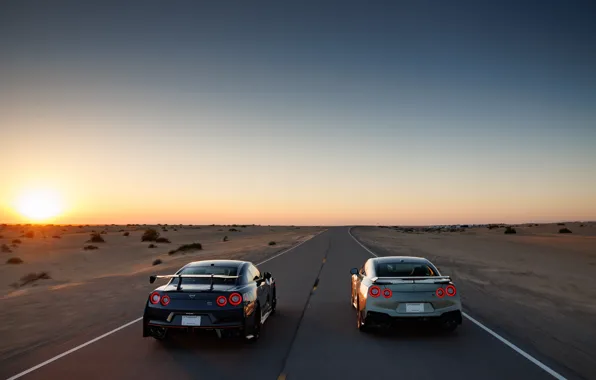 Wallpaper Nissan, GT-R, road, cars, sunset, R35, Nissan GT-R Nismo ...