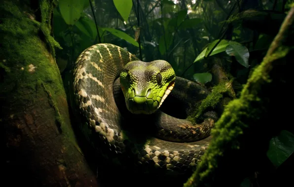 Wallpaper Snake, Trees, Leaves, Eyes, Face, Jungle, Python, Reptile ...