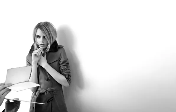 Wallpaper look, actress, black and white, coat, postcard, top model ...