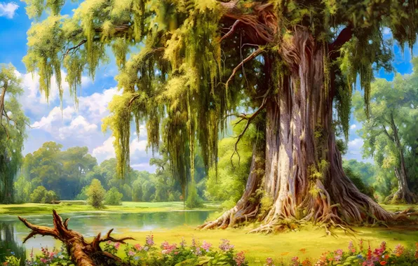 Wallpaper landscape, nature, view, painting, digital painting, digital ...