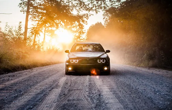 Download wallpaper Black, Sunset, E39, Road, M5, section bmw in resolution 1920x1261