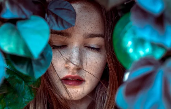 Wallpaper leaves, girl, portrait for mobile and desktop, section ...