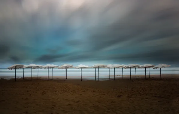 Download wallpaper sea, beach, umbrellas, section nature in resolution ...