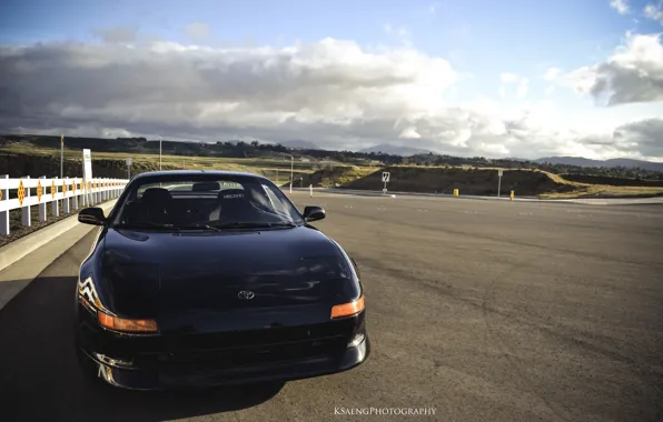Wallpaper road, the sky, black, highway, Toyota, Toyota mr2, mr2 for ...